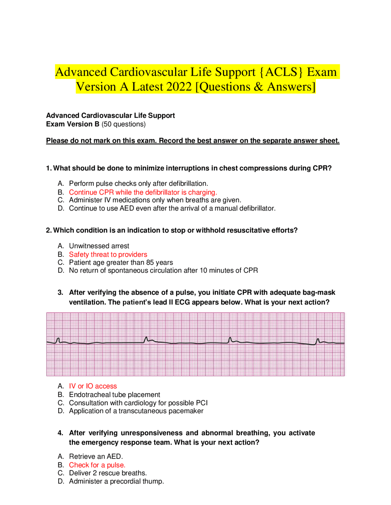 Advanced Cardiovascular Life Support (ACLS) Exam: Practice Questions ...
