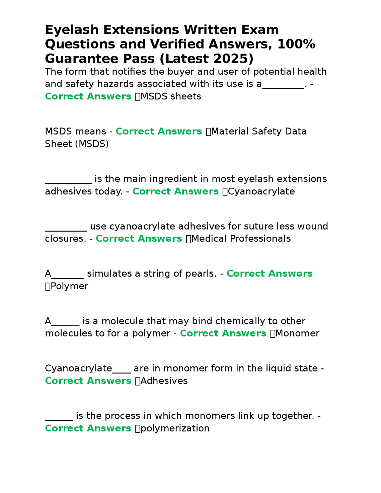 Eyelash Extensions Written Exam: Questions and Answers | Exams Nursing ...