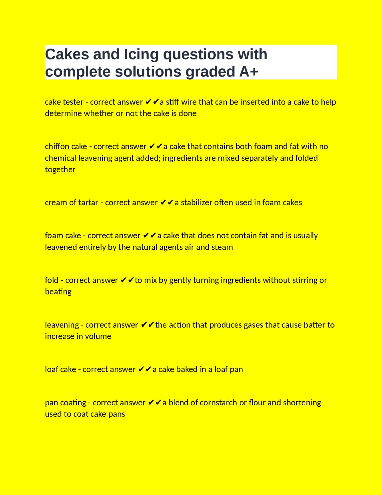 Cakes and Icing questions with complete solutions graded A+ | Exams ...