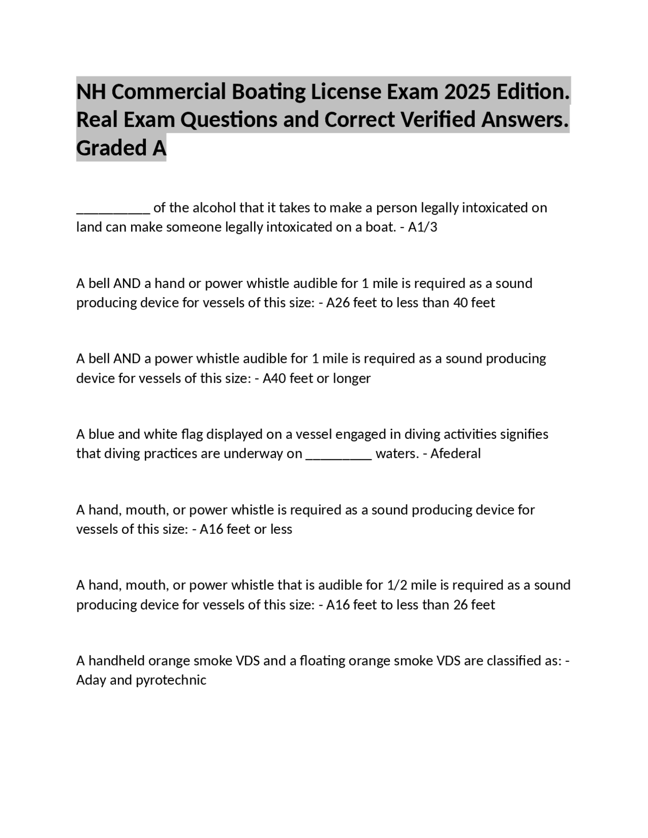 NH Commercial Boating License Exam 2025 Edition. Real Exam Questions ...