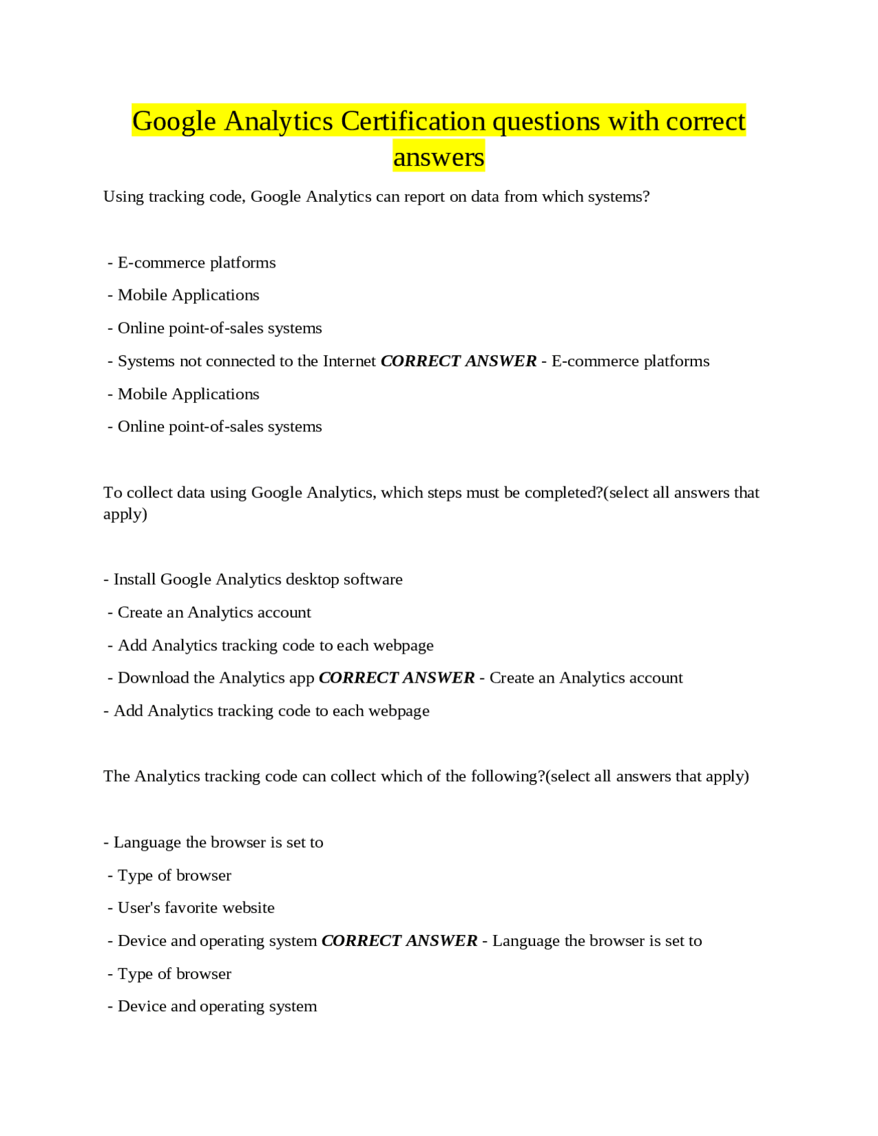 Google Analytics Certification Exam Questions and Answers | Exams ...