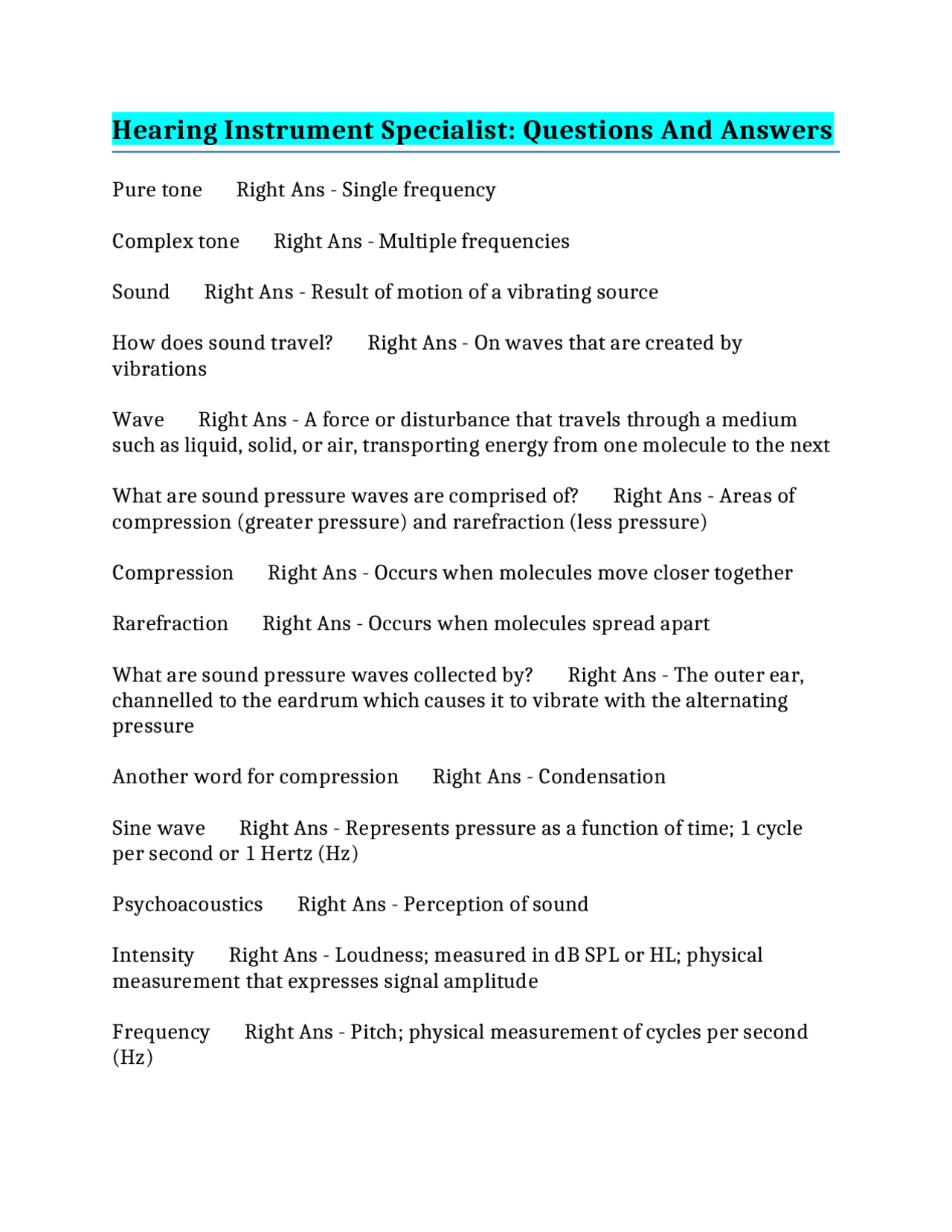 Hearing Instrument Specialist: Questions and Answers | Exams Nursing ...