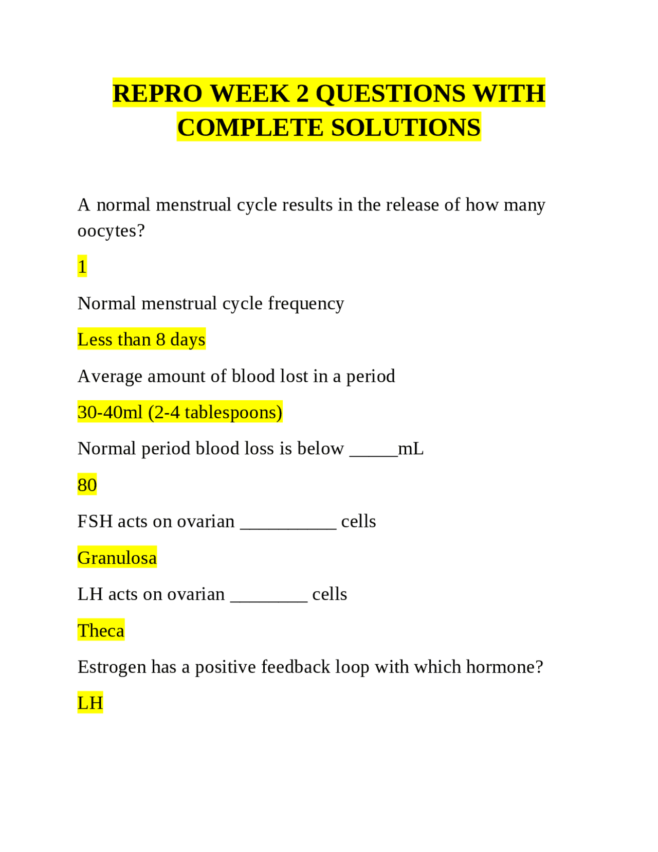 Reproductive Physiology: Menstrual Cycle and Menopause - Questions and ...