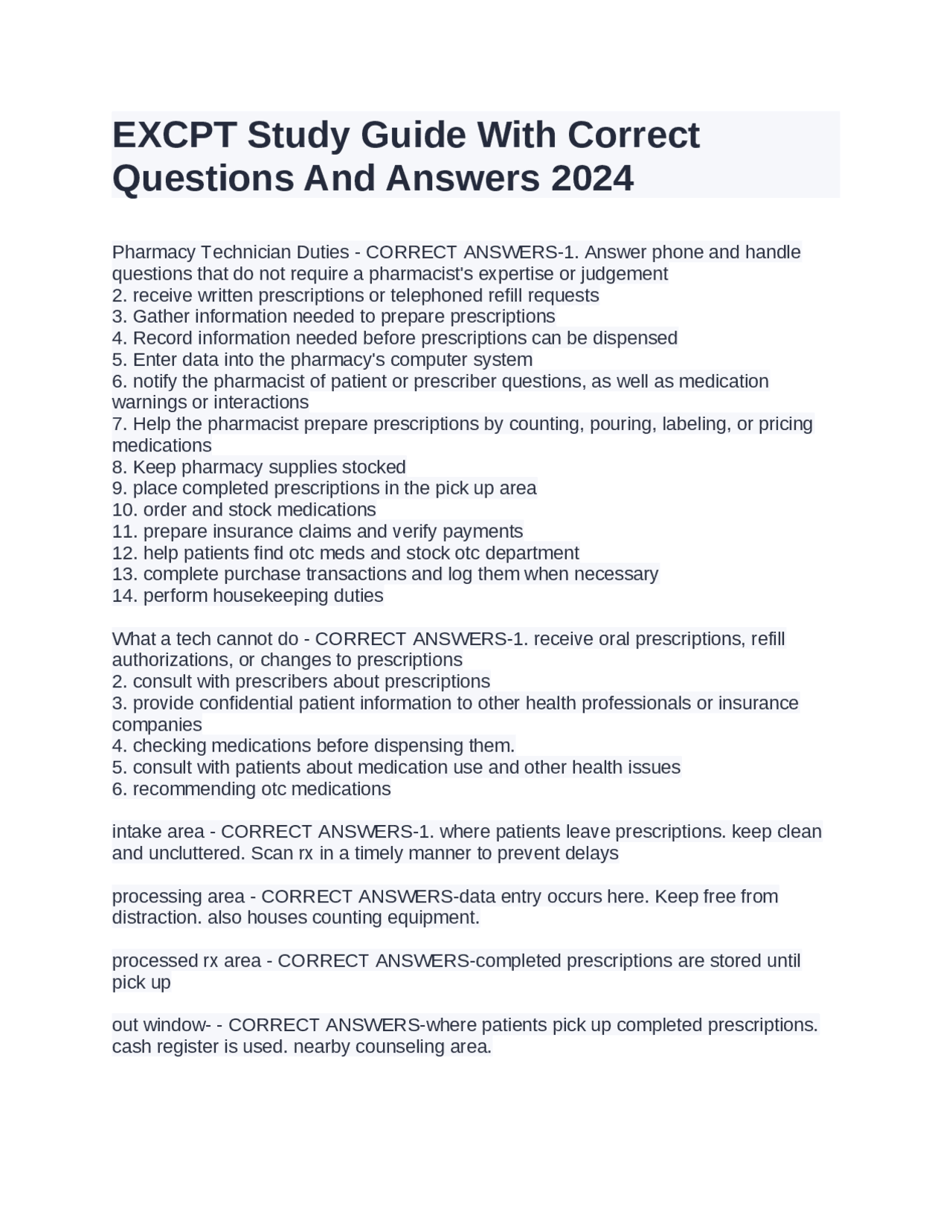EXCPT Study Guide With Correct Questions And Answers 2024 | Exams ...