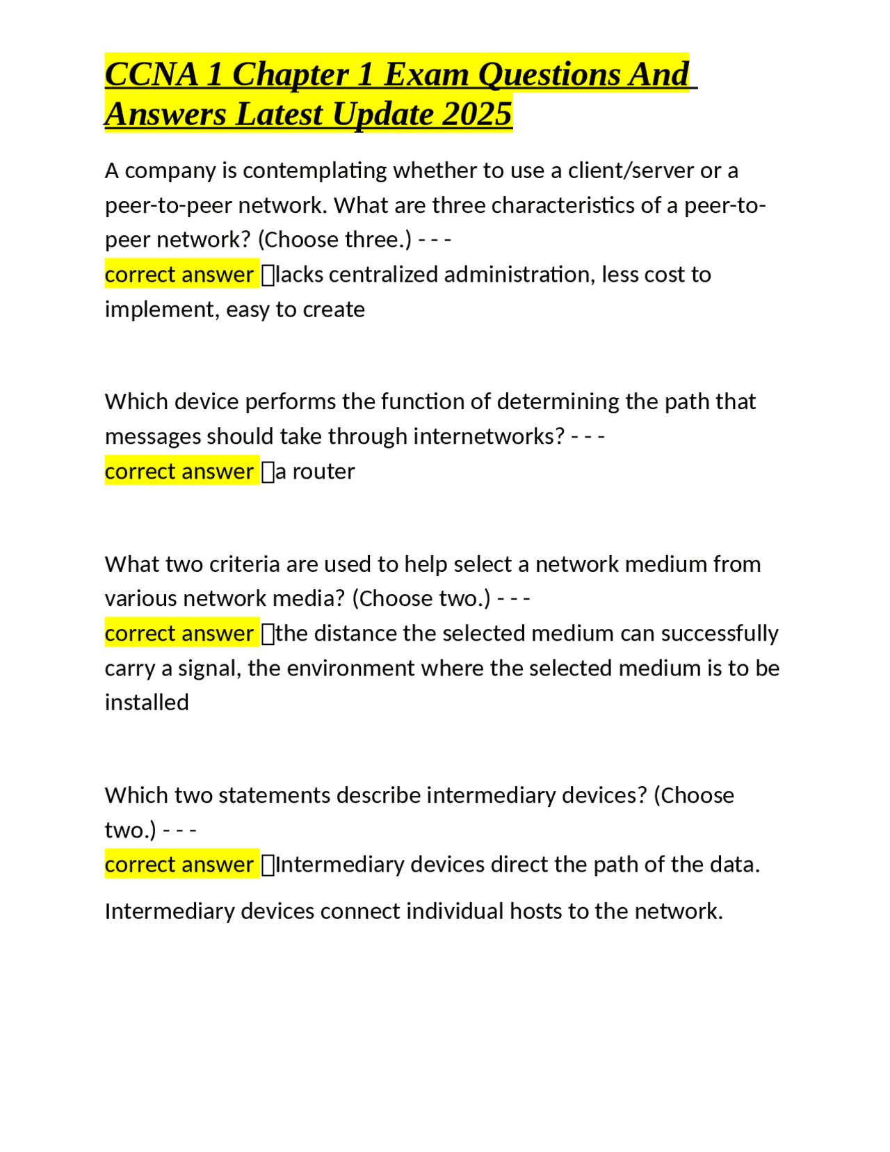 CCNA 1 Chapter 1 Exam Questions and Answers: Networking Fundamentals | Exams Computer Science ...