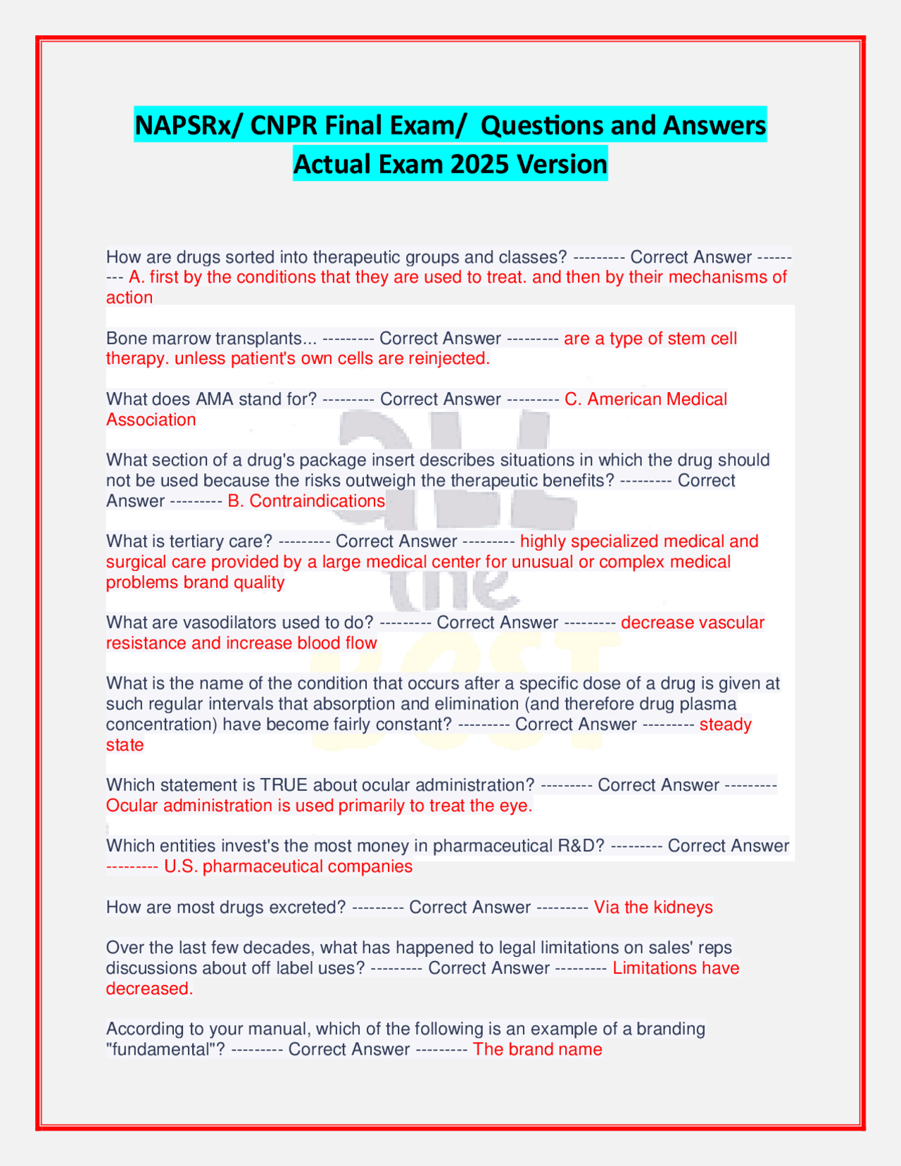 NAPSRx/ CNPR Final Exam/ Questions and Answers Actual Exam 2025 Version ...