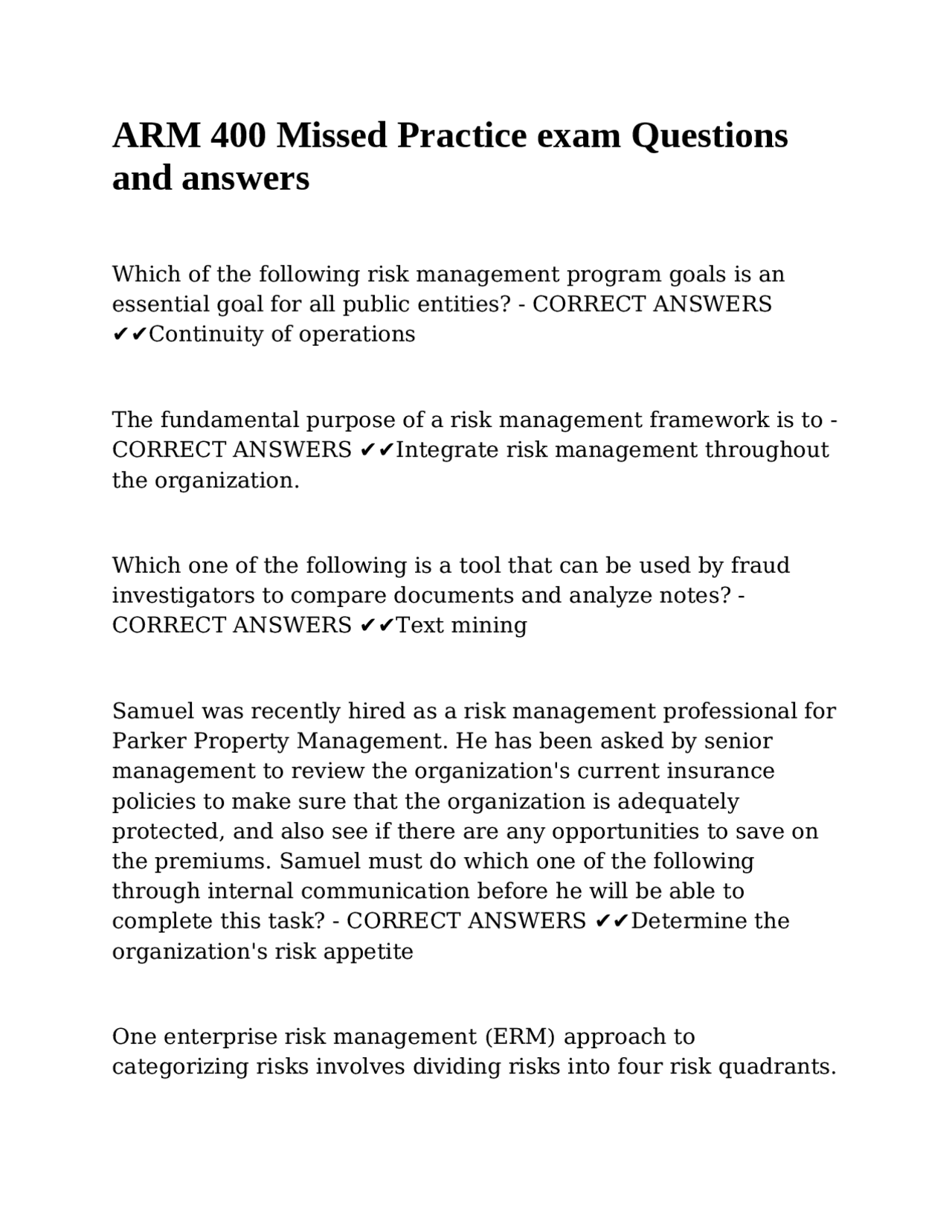 ARM 400 Practice Exam: Risk Management Concepts & Applications | Exams ...