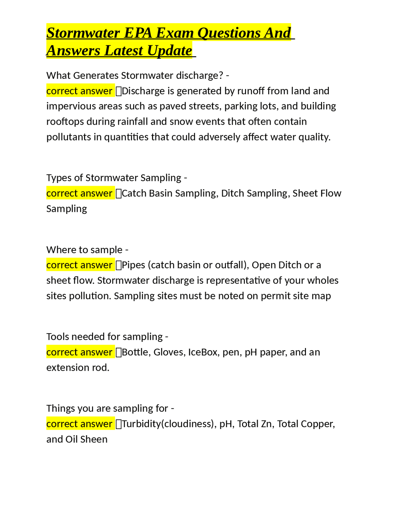 Stormwater Management: EPA Exam Questions and Answers | Exams Soil ...