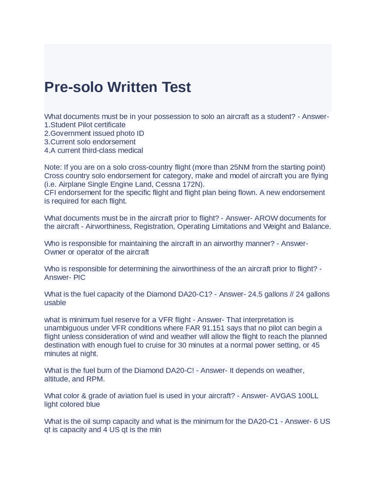 Pre-Solo Written Test: Aviation Knowledge for Student Pilots | Exams ...