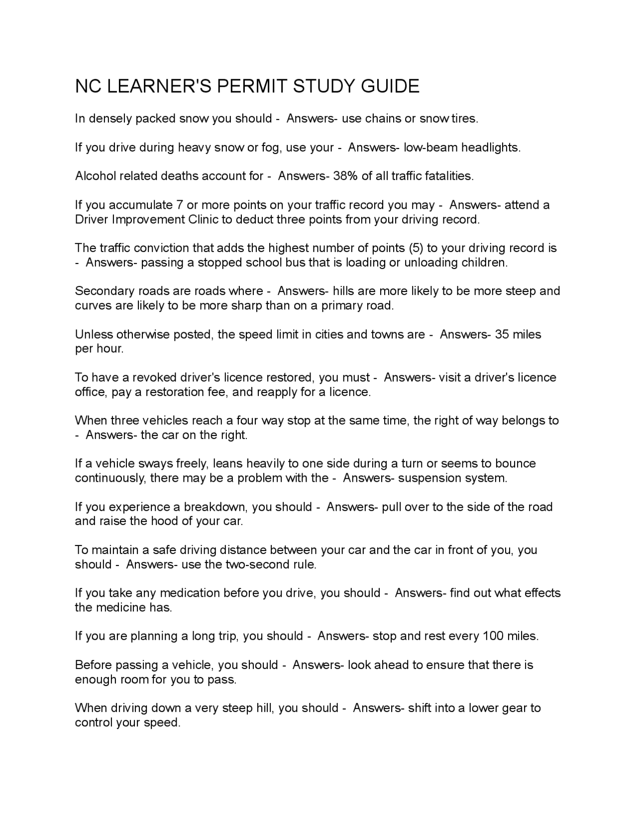 NC Learner's Permit Study Guide: Essential Driving Rules and Safety ...