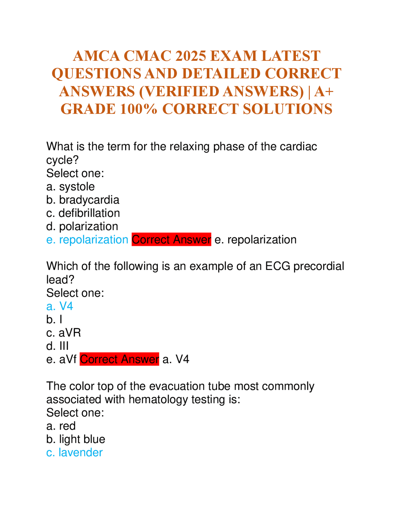 AMCA CMAC 2025 EXAM LATEST QUESTIONS AND DETAILED CORRECT ANSWERS ...