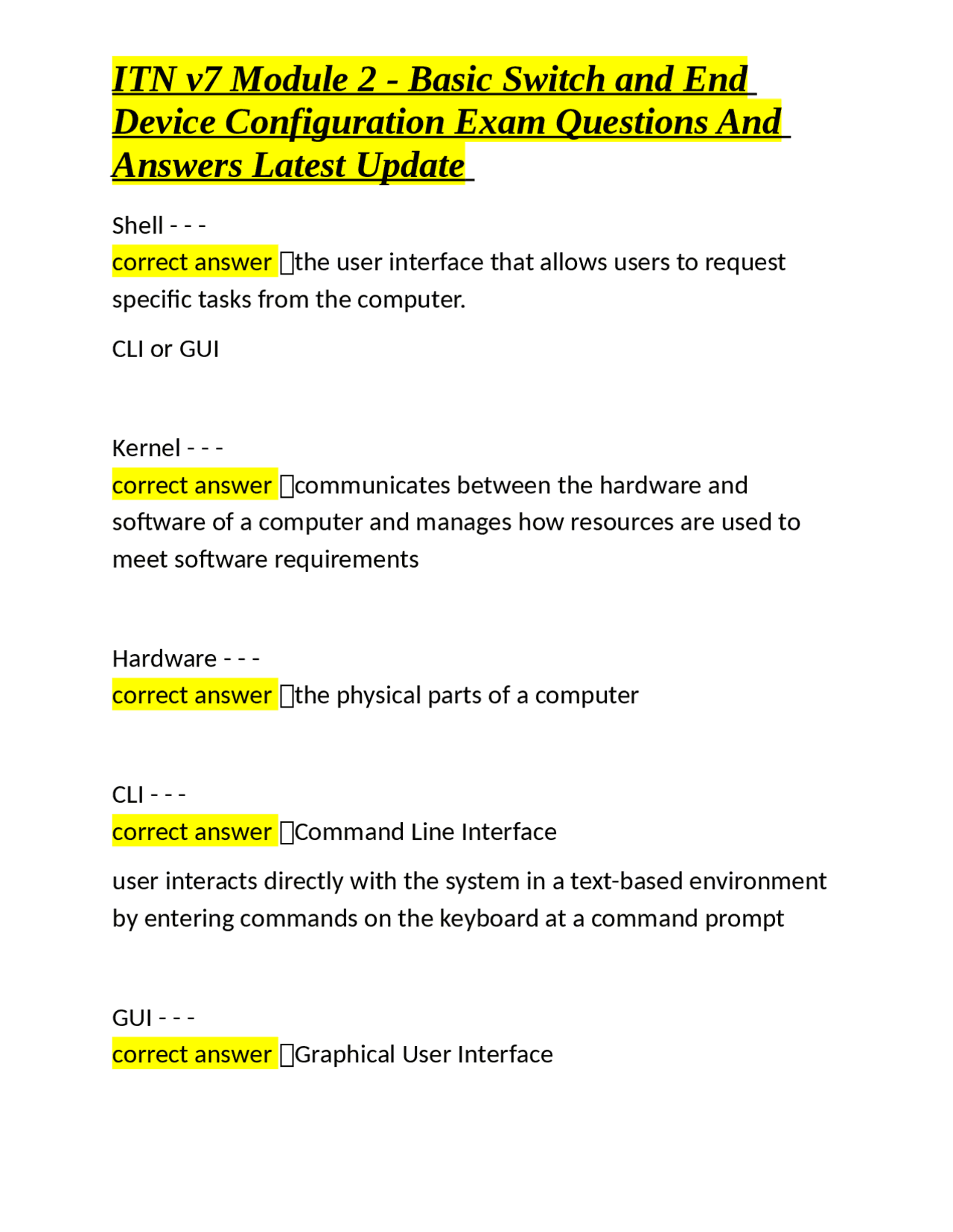 ITN v7 Module 2 - Basic Switch and End Device Configuration Exam Questions and Answers | Exams ...