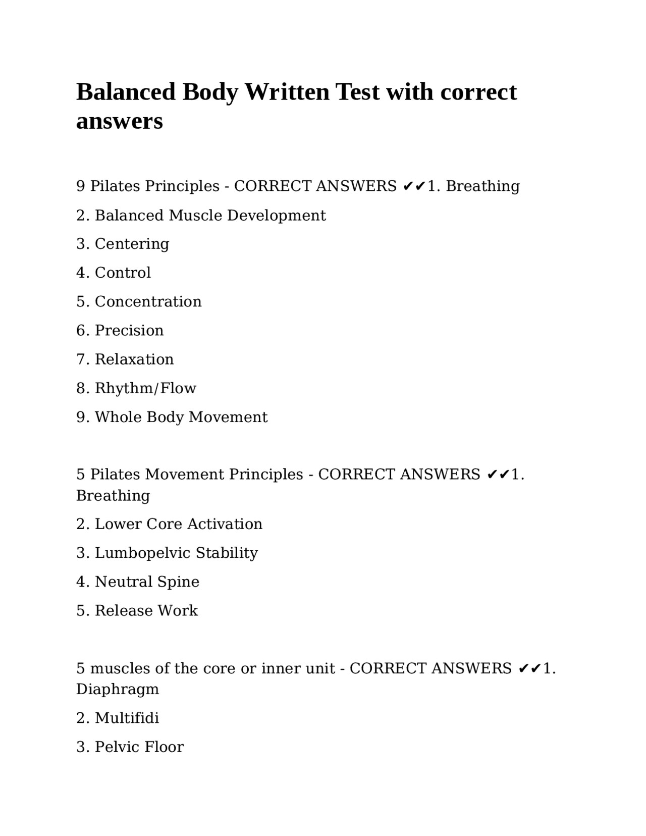 Balanced Body Written Test with correct answers | Exams Health ...