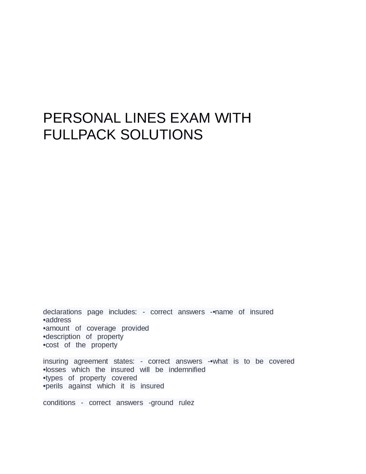 Personal Lines Insurance Exam: Comprehensive Guide with Questions and ...
