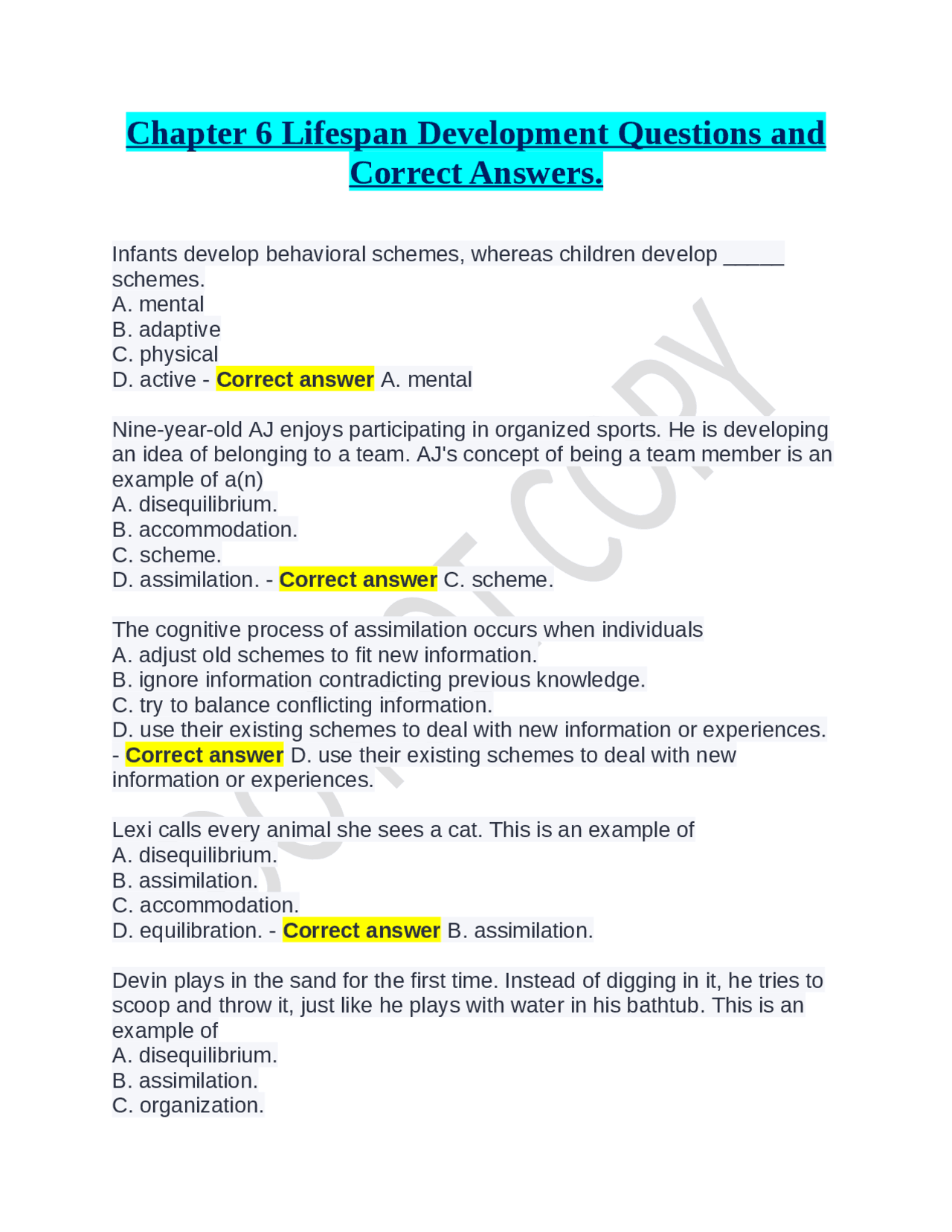Lifespan Development: Questions and Answers on Piaget's Theory | Exams ...