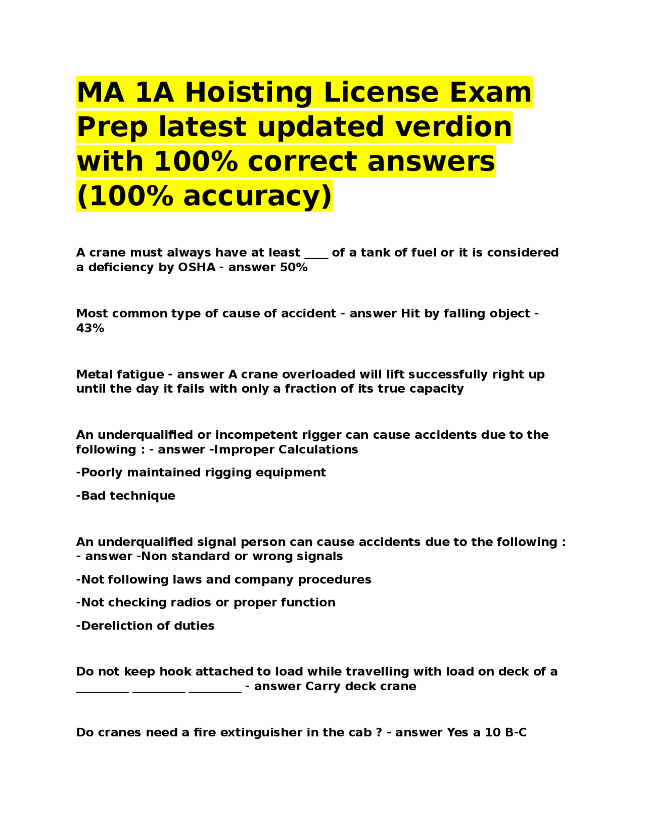 MA 1A Hoisting License Exam Prep: Comprehensive Guide with Answers ...