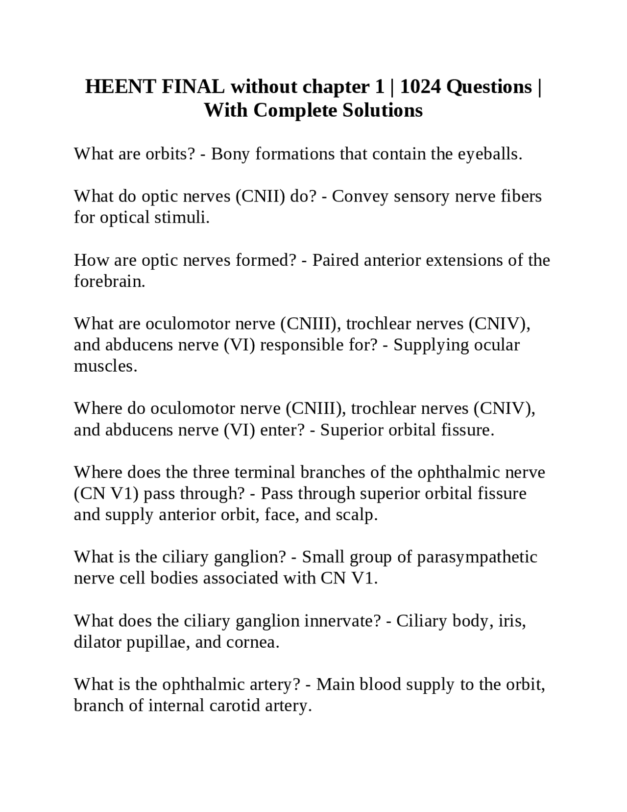 HEENT Final Exam Review: 1024 Questions with Solutions | Exams Nursing ...