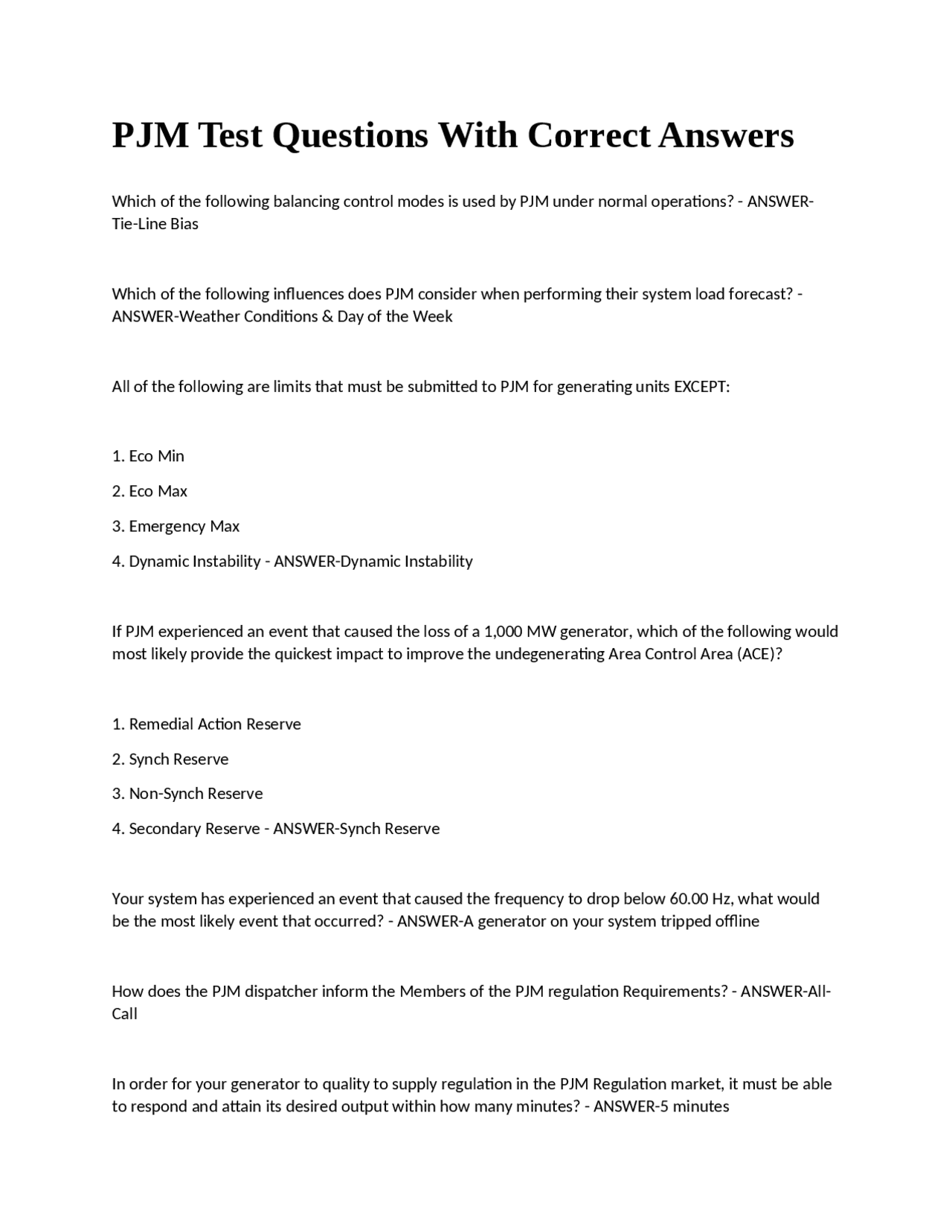 PJM Test Questions and Answers: Understanding Power System Operations ...