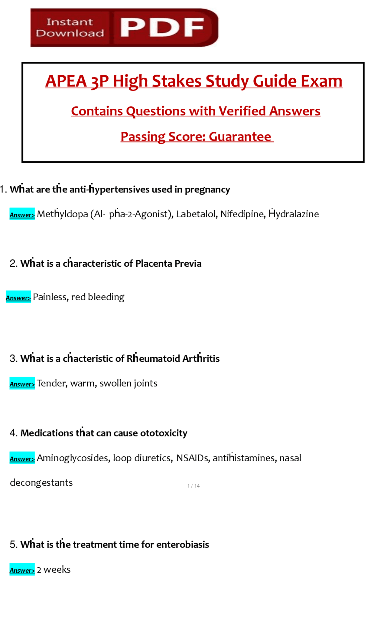 APEA 3P High Stakes Study Guide Exam: Questions and Answers for Nursing ...