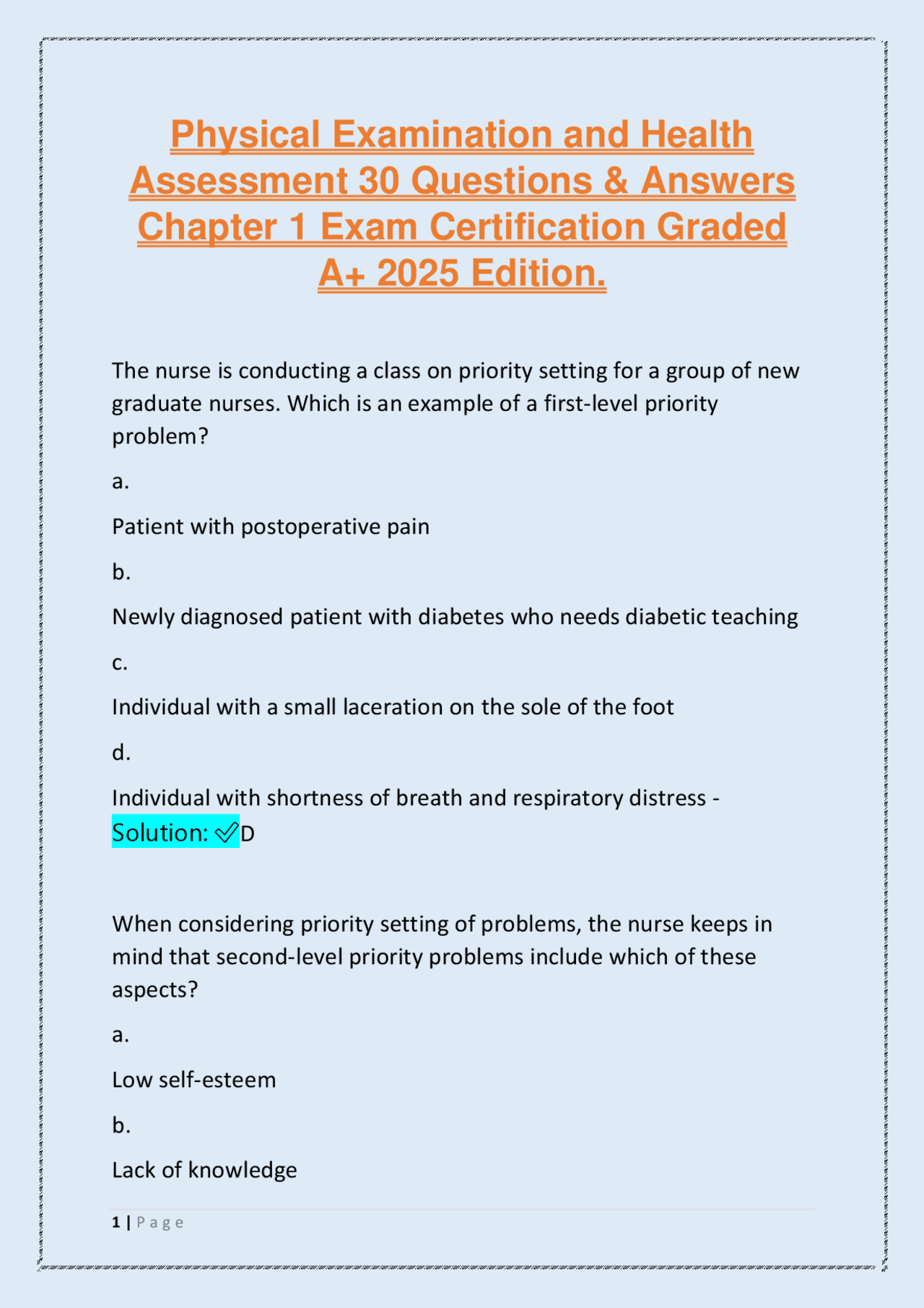 Physical Examination and Health Assessment: 30 Questions & Answers ...