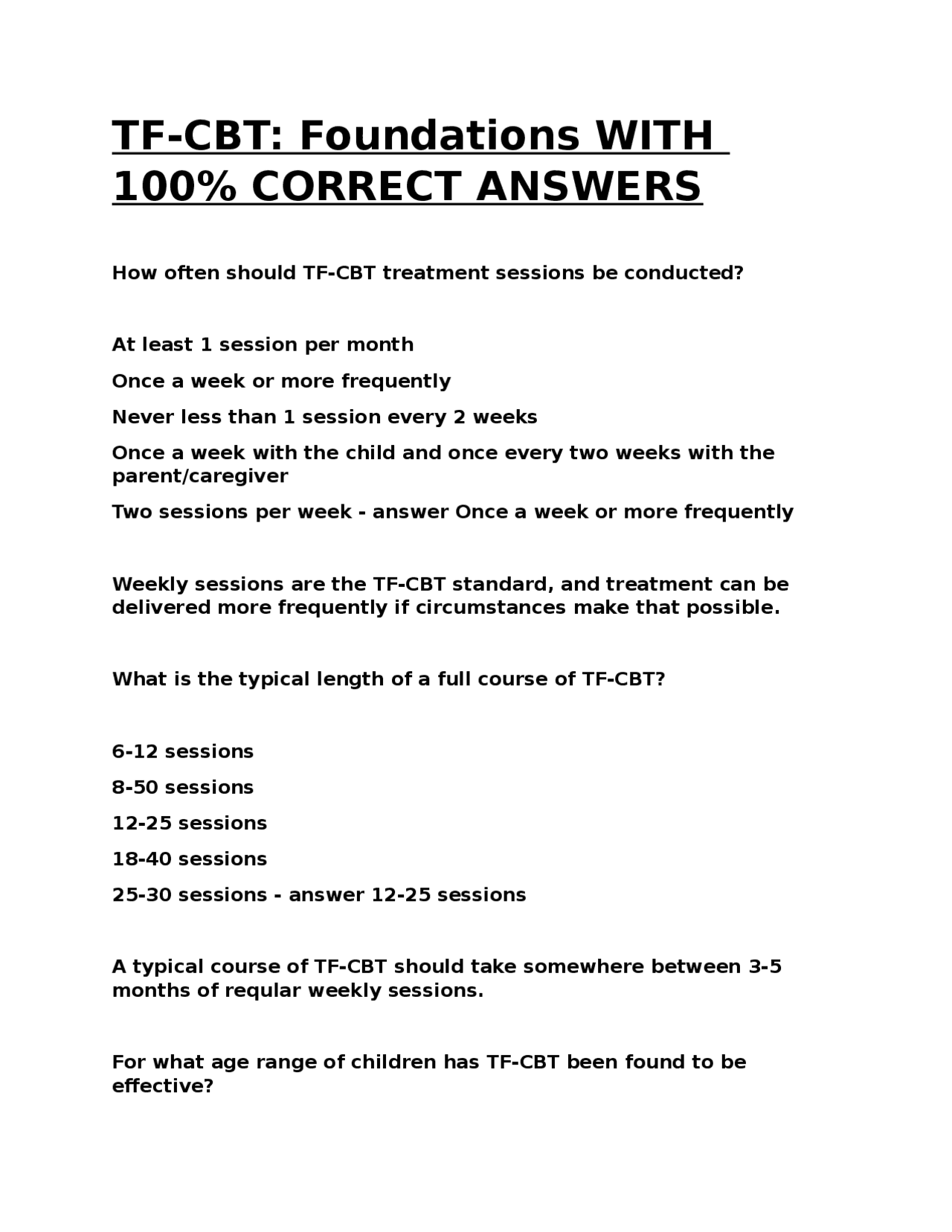 TF-CBT Foundations WITH 100% CORRECT ANSWERS. | Exams Biology | Docsity