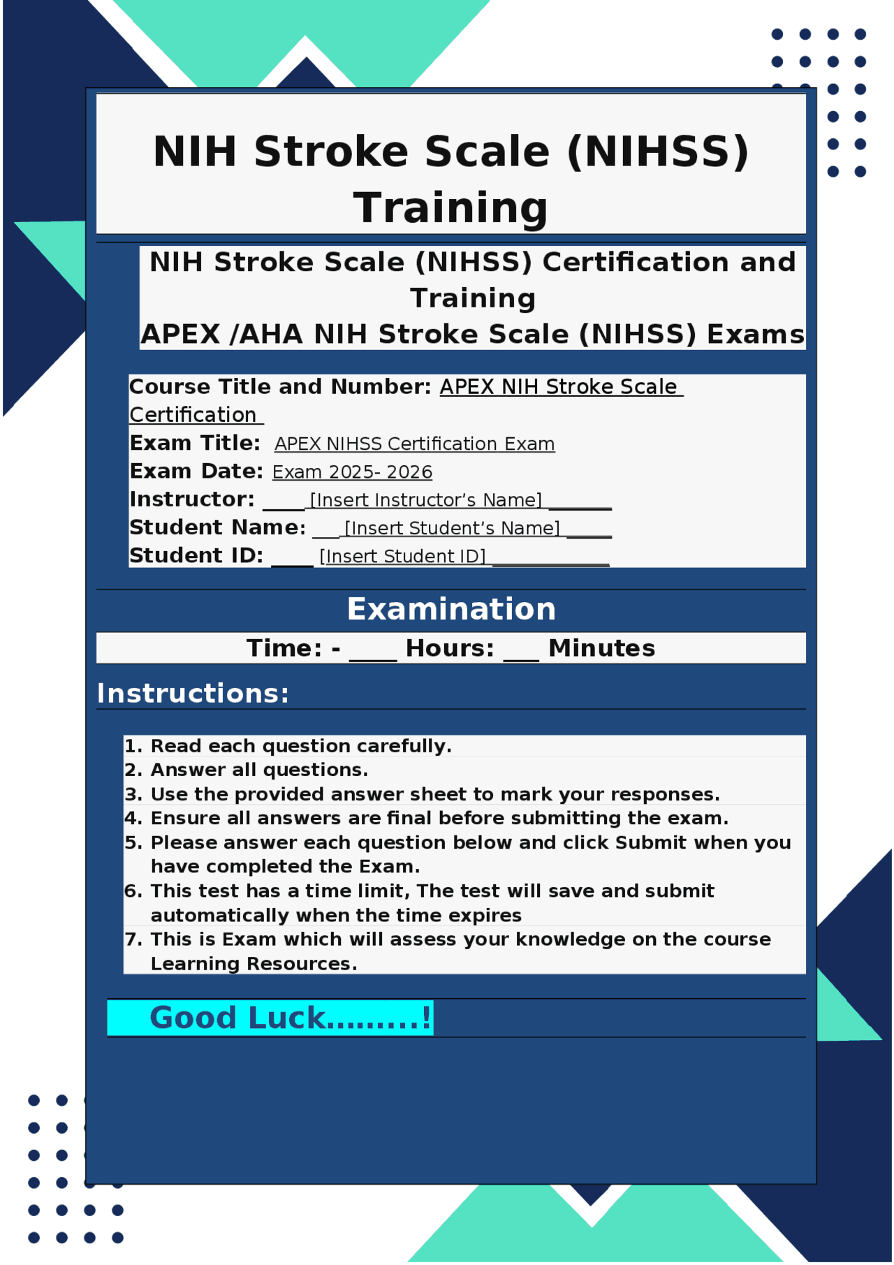 NIH Stroke Scale (NIHSS) Certification Exam Review Questions and ...