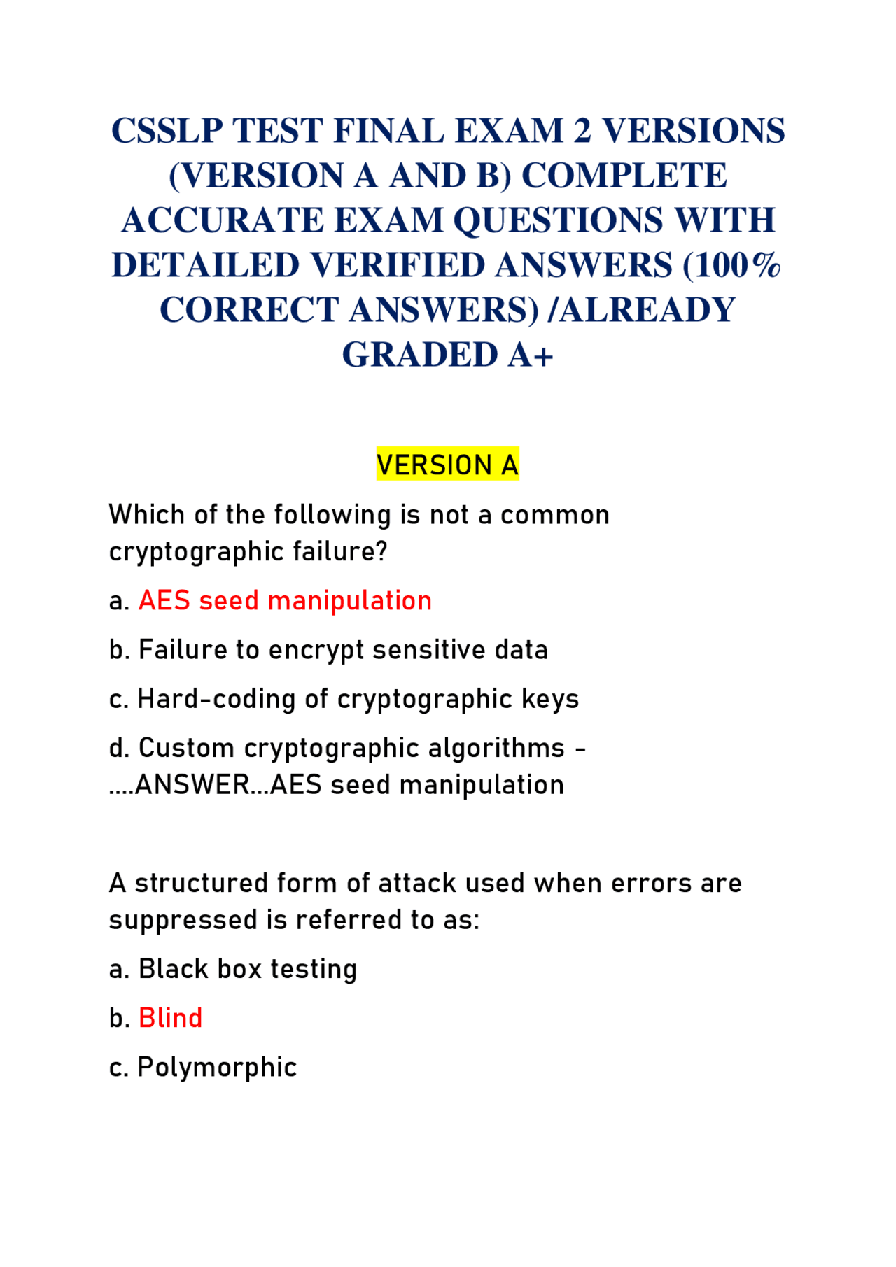 CSSLP Test Final Exam: Multiple Choice Questions and Answers | Exams ...