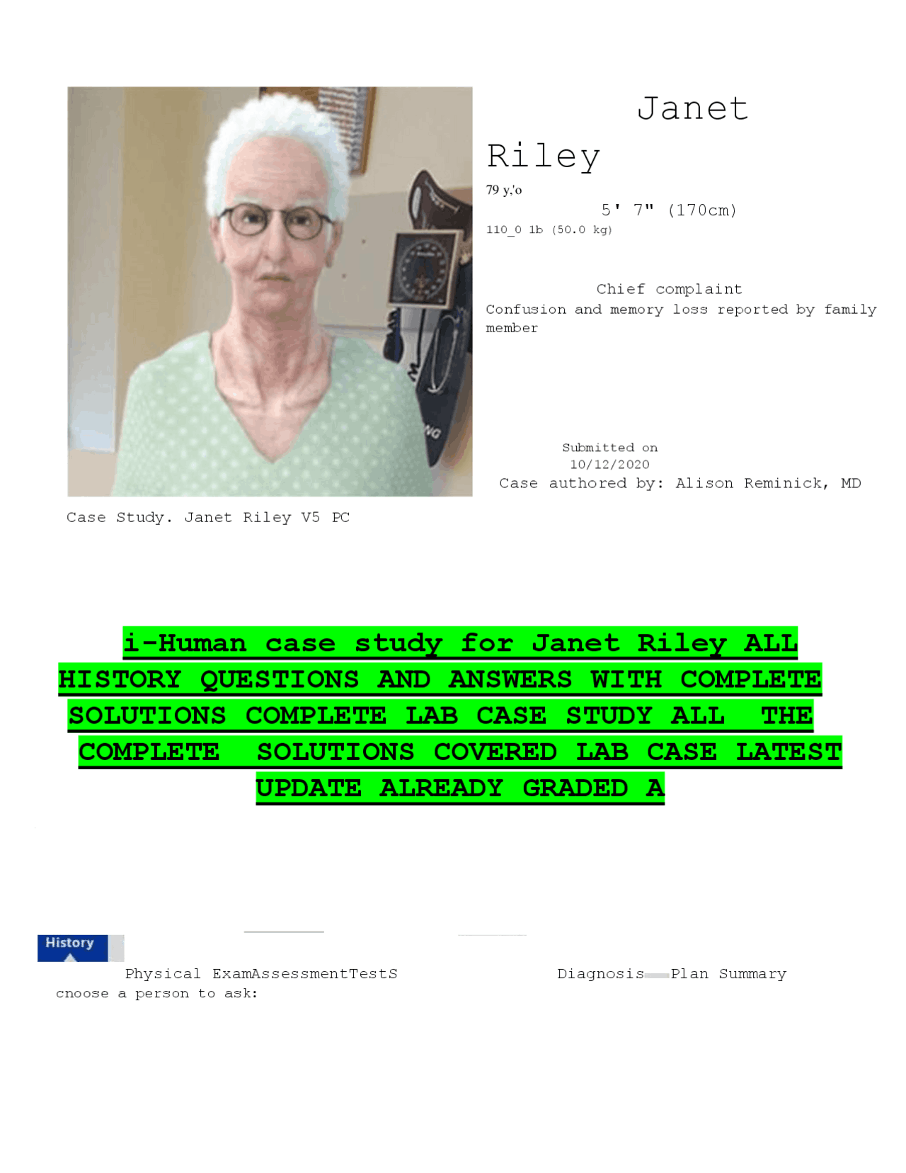 i-Human Case Study: Janet Riley - Confusion and Memory Loss | Exams ...