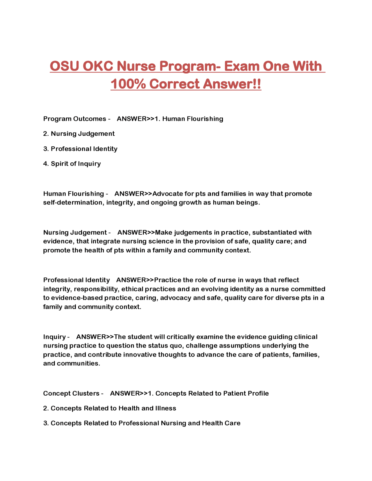 OSU OKC Nurse Program - Exam One: Concepts, Exemplars, and Bloom's ...
