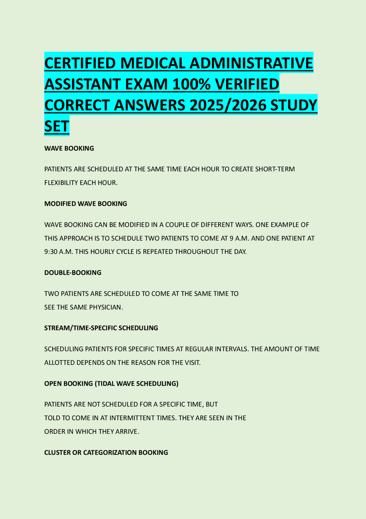 CERTIFIED MEDICAL ADMINISTRATIVE ASSISTANT EXAM 100% VERIFIED CORRECT ...