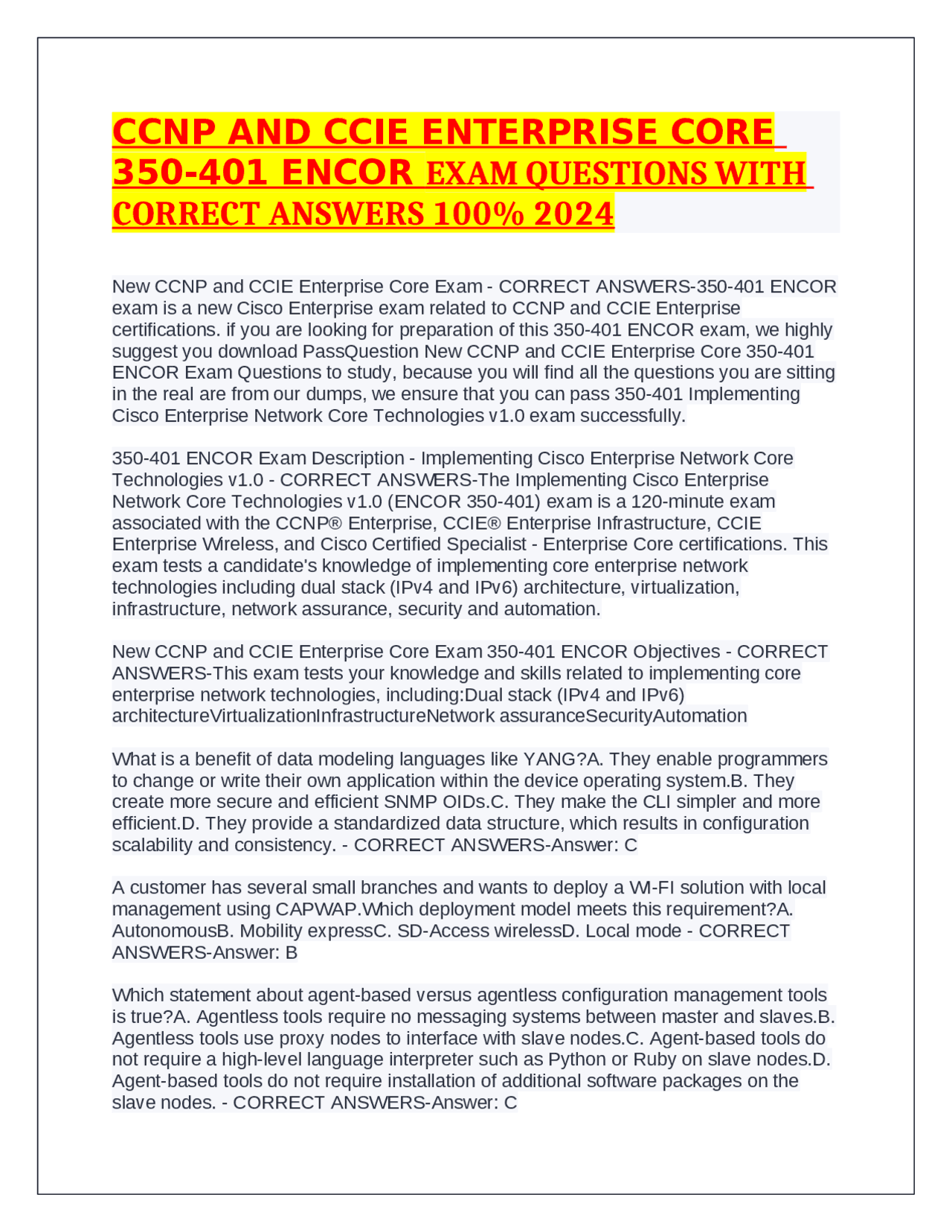 CCNP and CCIE Enterprise Core 350-401 ENCOR Exam Questions and Answers | Exams Advanced ...