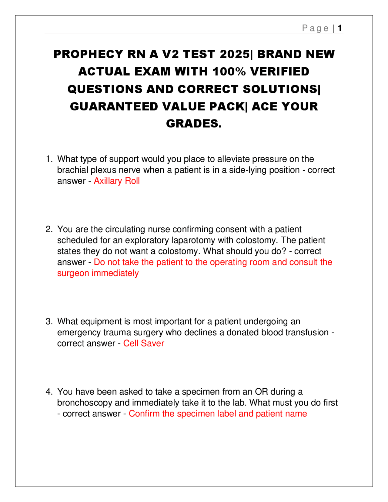 Prophecy RN A V2 Test 2025: Comprehensive Review of Nursing Concepts ...