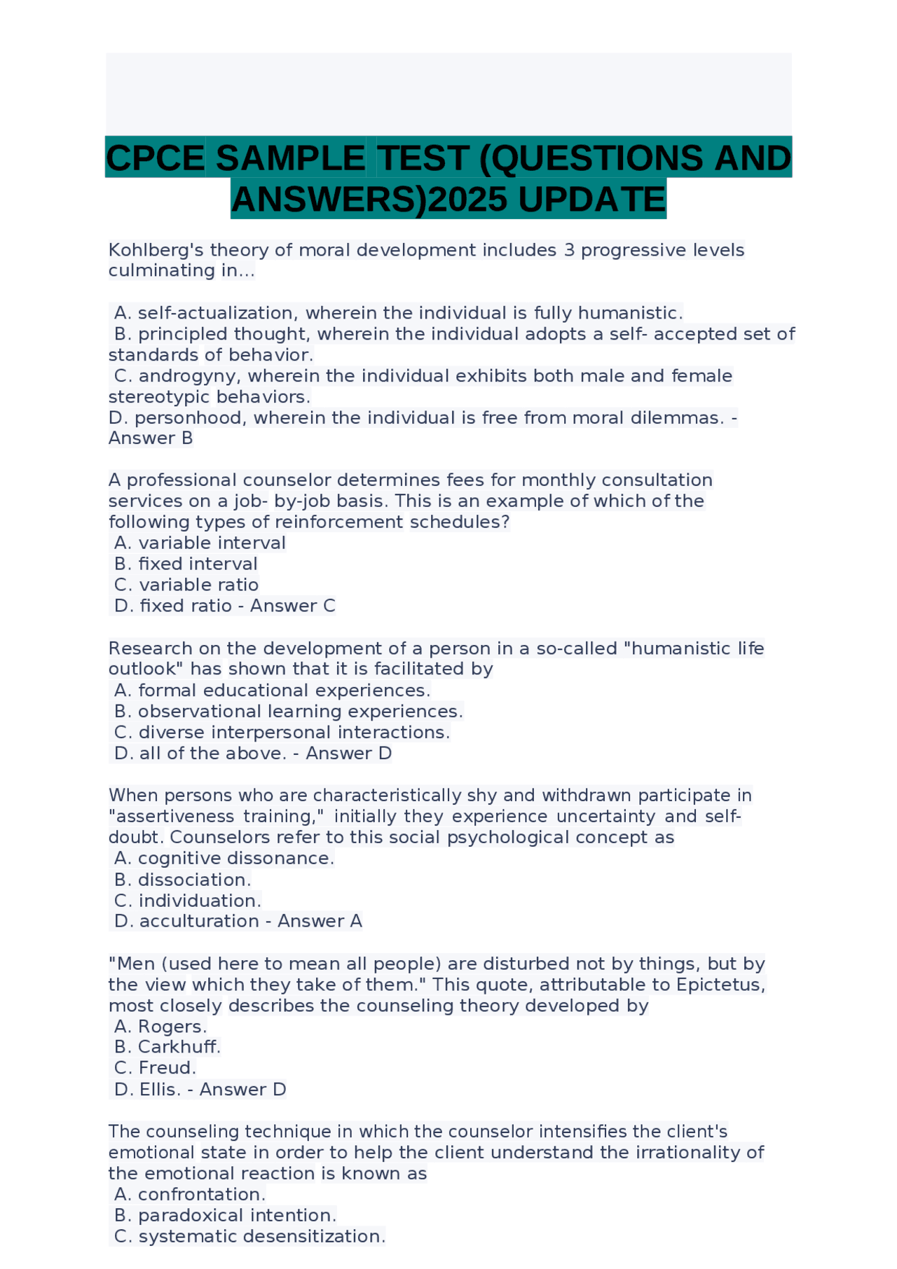 CPCE SAMPLE TEST (QUESTIONS AND ANSWERS)2025 UPDATE | Exams Career ...