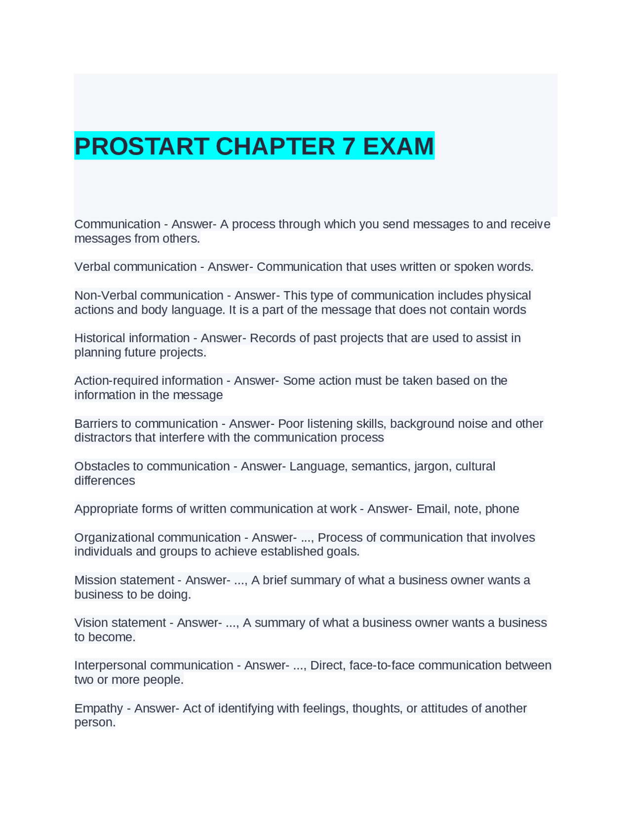 PROSTART CHAPTER 7 EXAM QUESTIONS AND ANSWERS | Exams Advanced ...