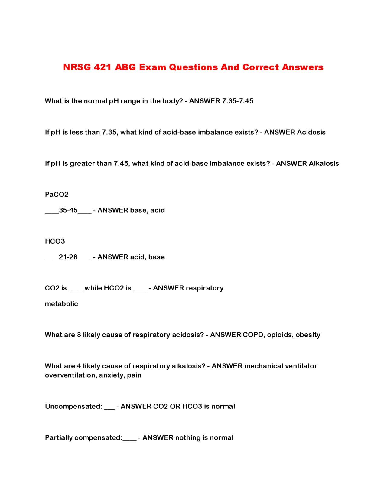 ABG Analysis: Questions and Answers for Nursing Students | Exams ...