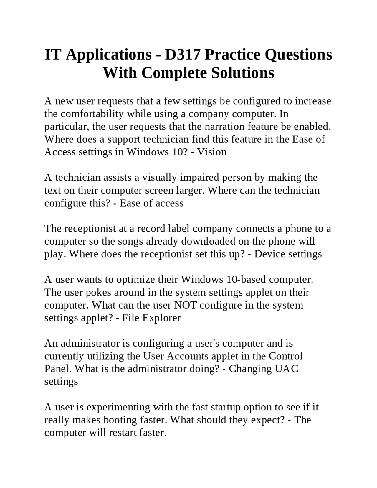 IT Applications - D317 Practice Questions With Complete Solutions ...