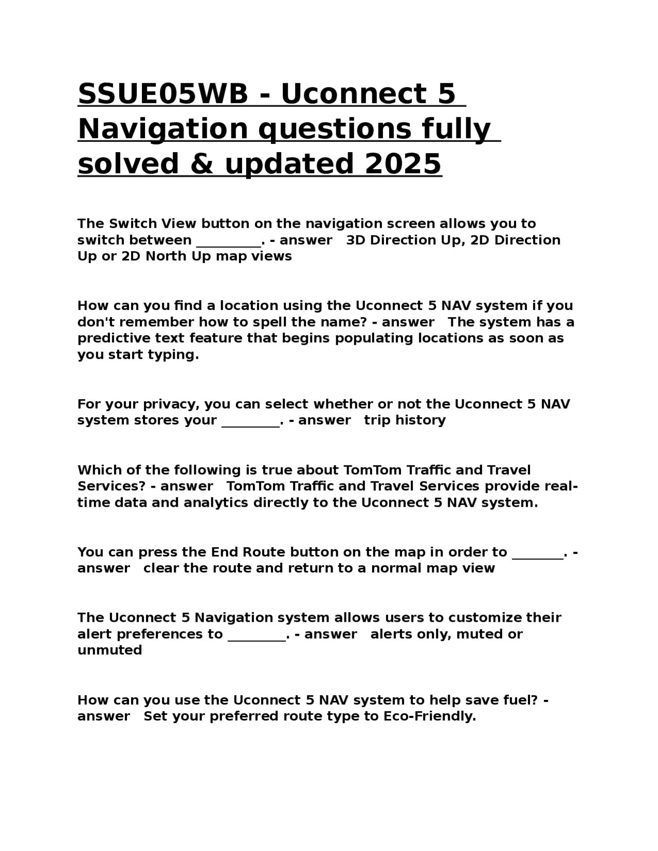 Uconnect 5 Navigation System: Questions and Answers | Exams Biology ...