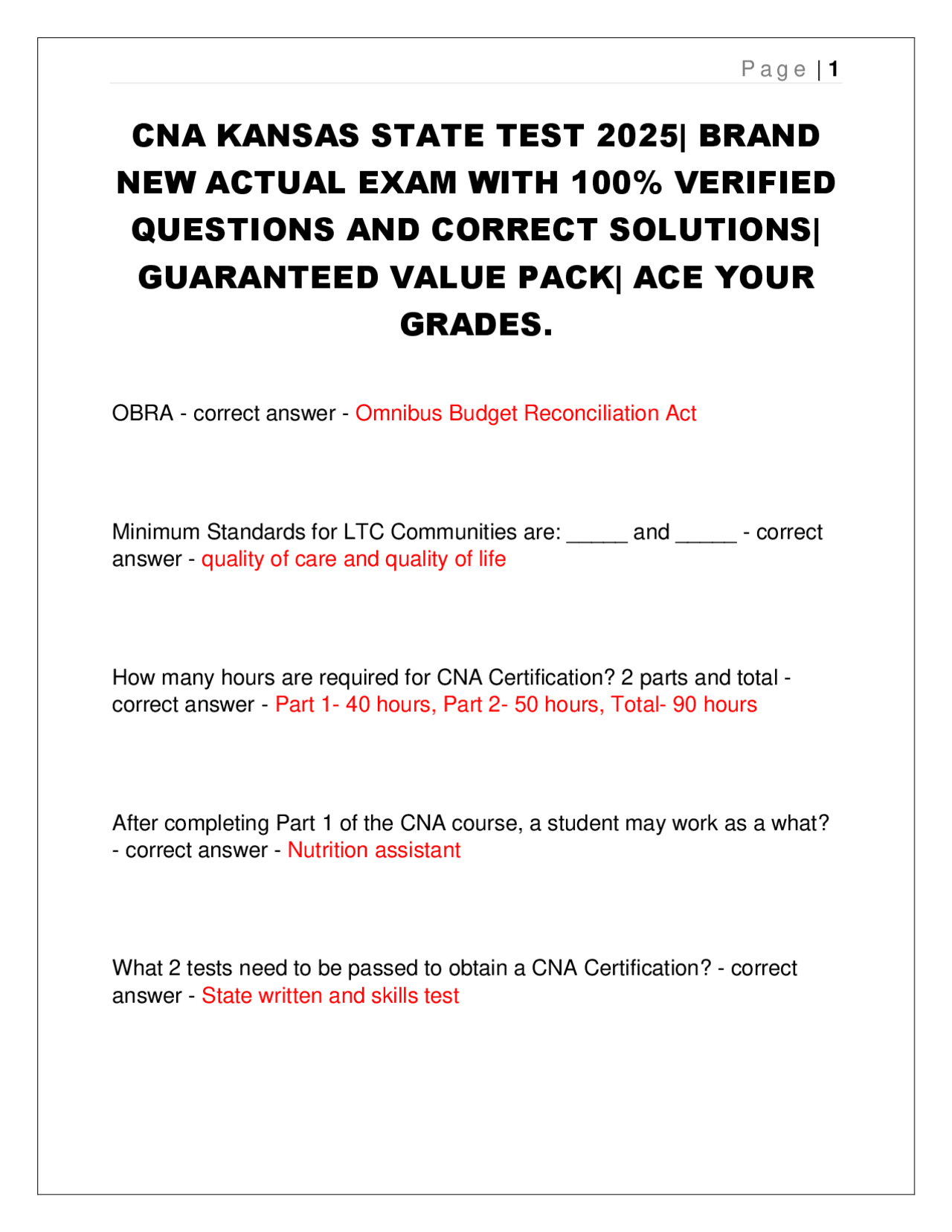 CNA KANSAS STATE TEST 2025| BRAND NEW ACTUAL EXAM. | Exams Nursing ...