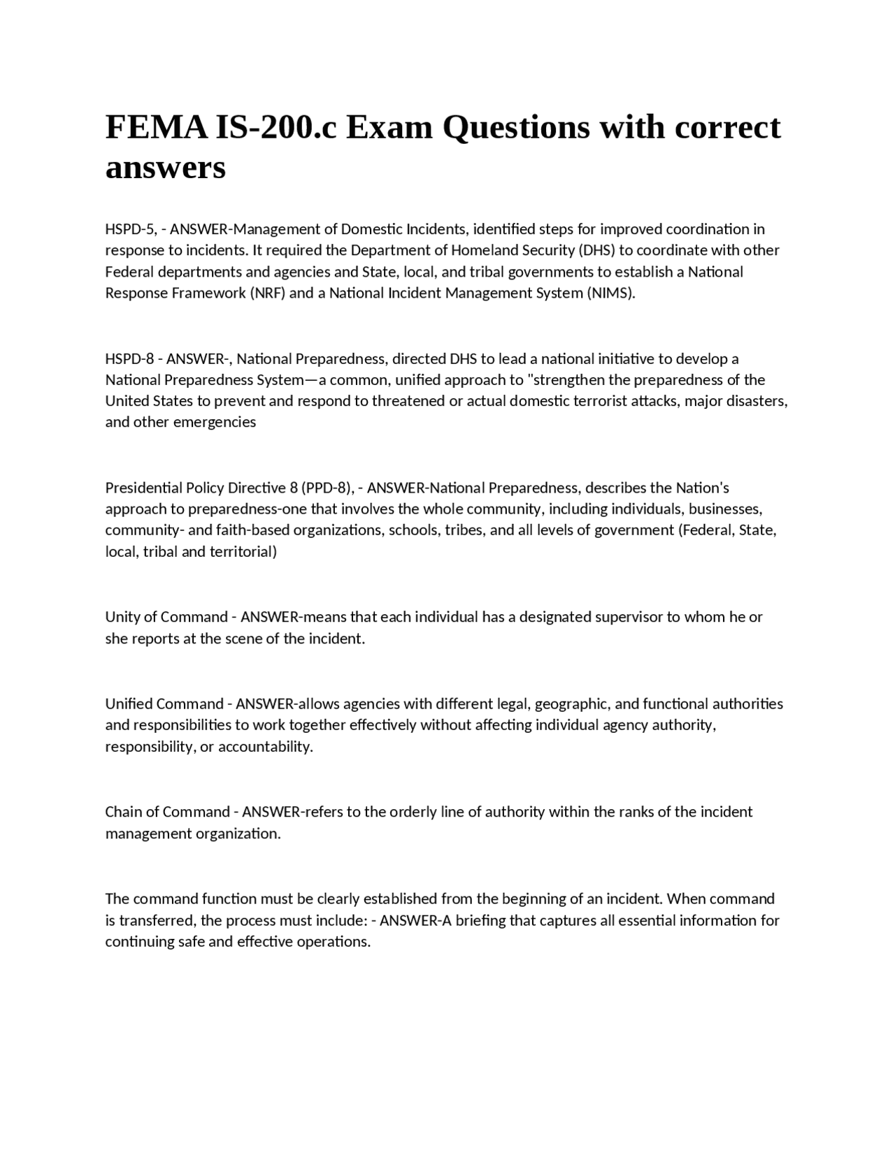 FEMA IS-200.c Exam Questions and Answers: Understanding Incident ...