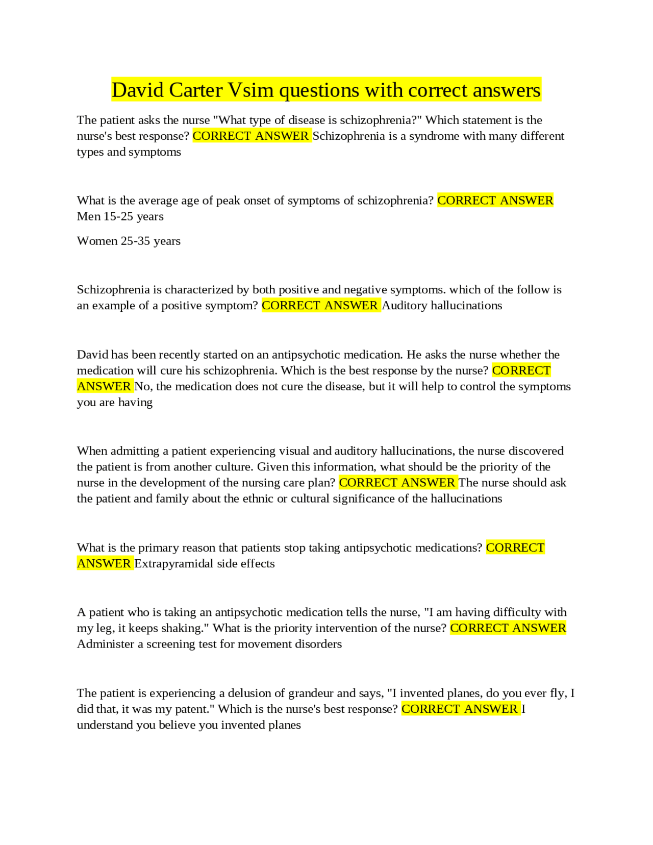 David Carter Vsim questions with correct answers | Exams Law | Docsity