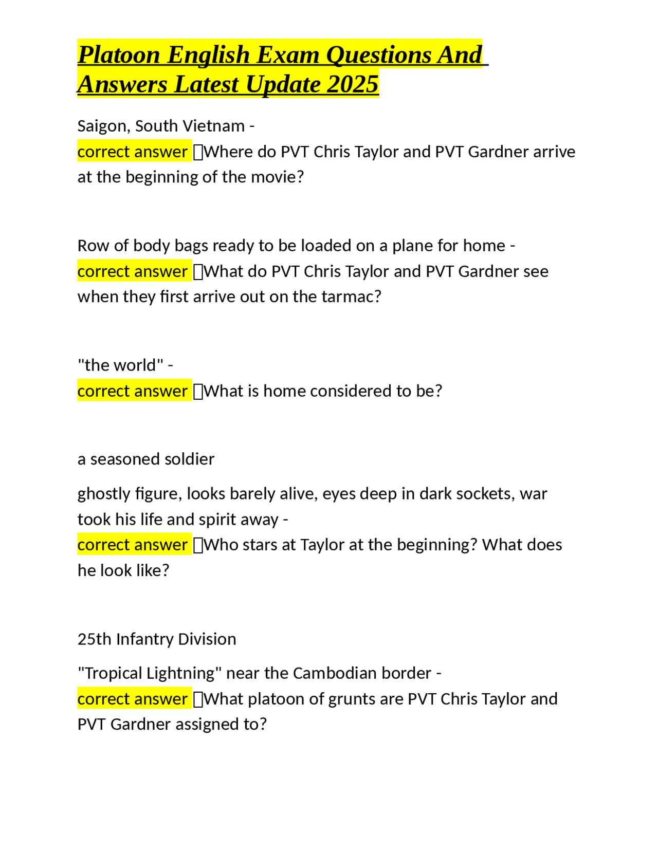 Platoon Exam Guide: Key Moments and Answers | Exams English Language ...