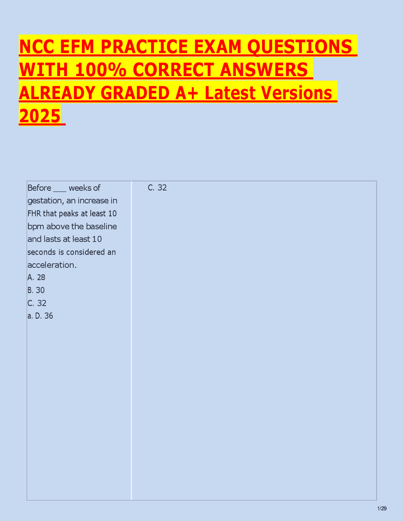 NCC EFM PRACTICE EXAM QUESTIONS WITH 100% CORRECT ANSWERS ALREADY ...