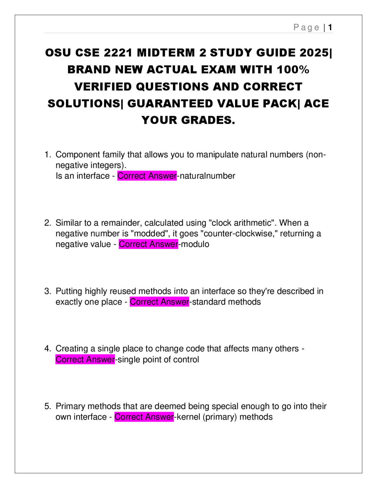 OSU CSE 2221 Midterm 2 Study Guide: Key Concepts and Solutions | Exams Advanced Education | Docsity