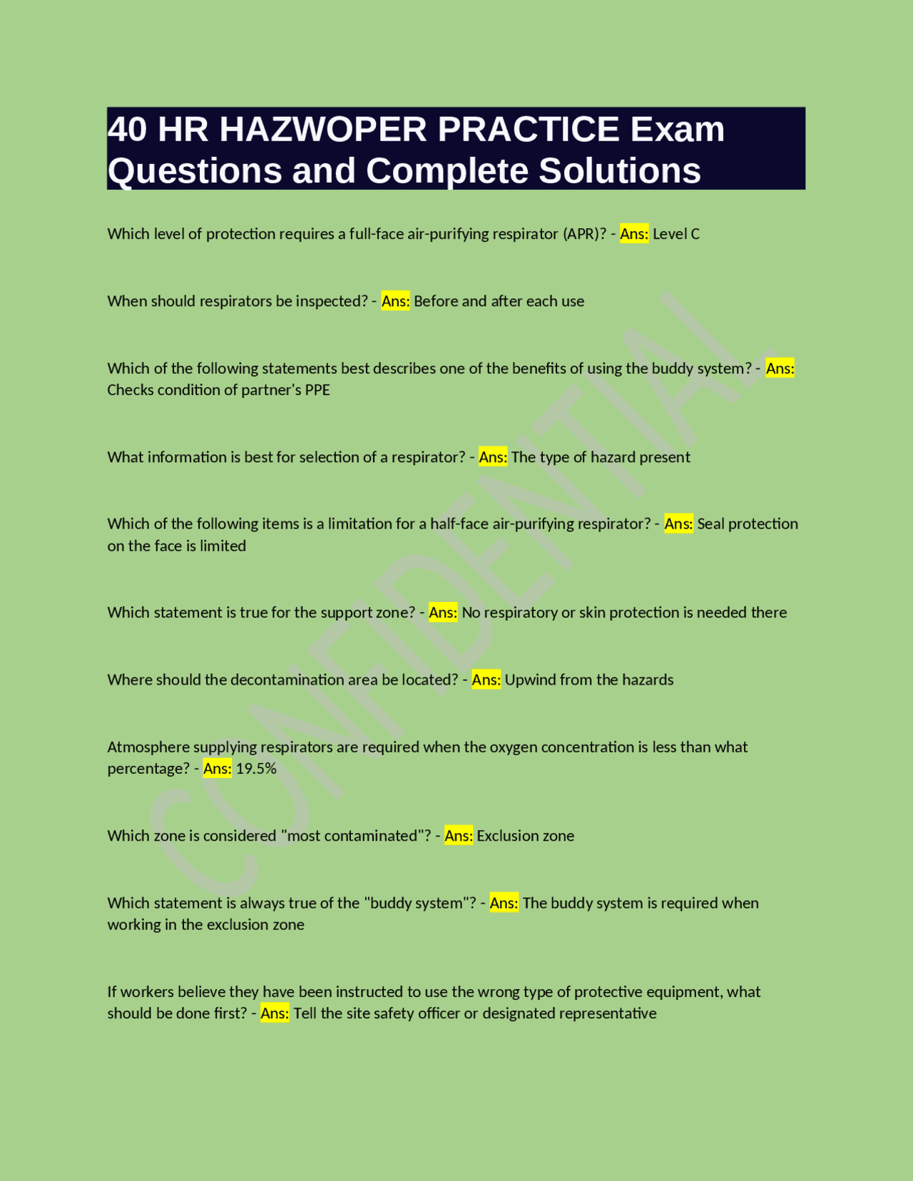 40 HR HAZWOPER Practice Exam: Questions and Complete Solutions | Exams ...