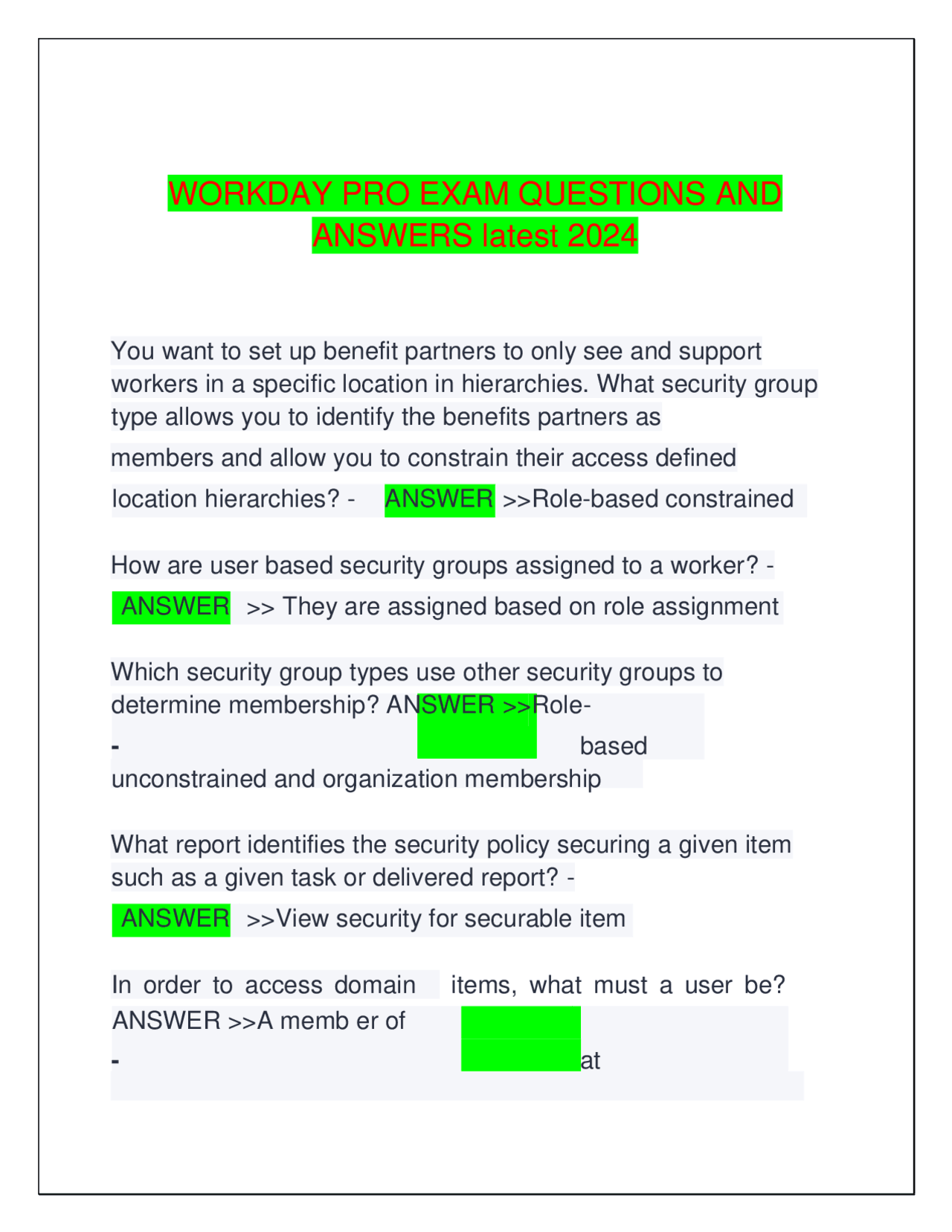 WORKDAY PRO EXAM QUESTIONS AND ANSWERS latest 2024 | Exams Nursing ...