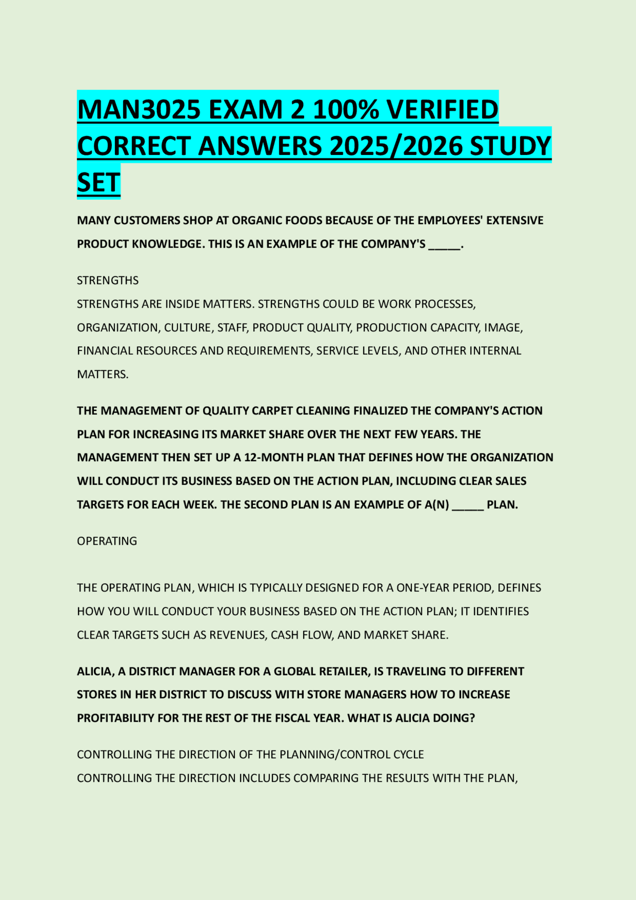 MAN3025 EXAM 2 100% VERIFIED CORRECT ANSWERS 2025/2026 STUDY SET | Exams Organization and ...