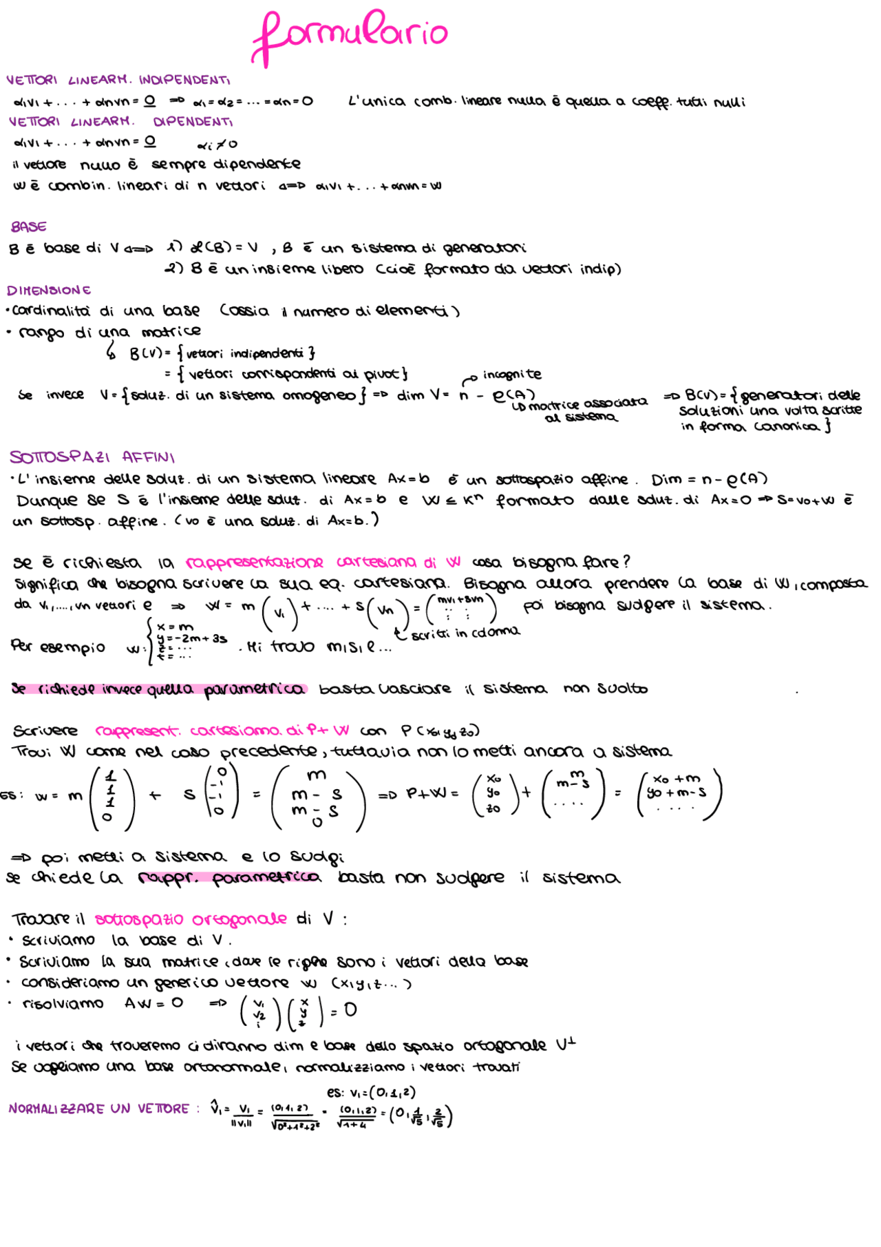 Formulario di algebra e geometria lineare | Schemi e mappe concettuali ...