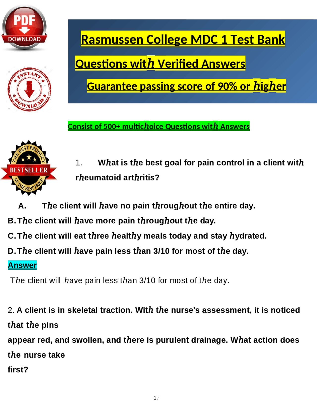 Rasmussen College MDC 1 Test Bank (2025 / 2026 ) Test Bank 100% ...