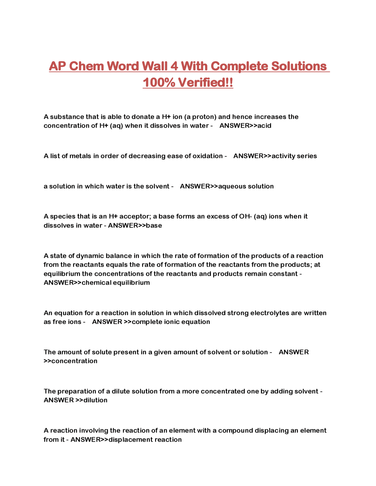 AP Chemistry Word Wall 4: Definitions and Exercises | Exams Chemistry ...