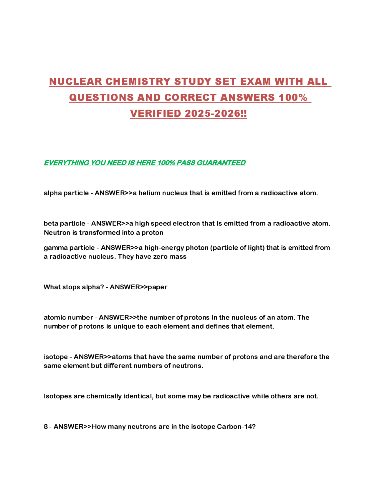 Nuclear Chemistry Study Set Exam: Comprehensive Questions and Answers ...